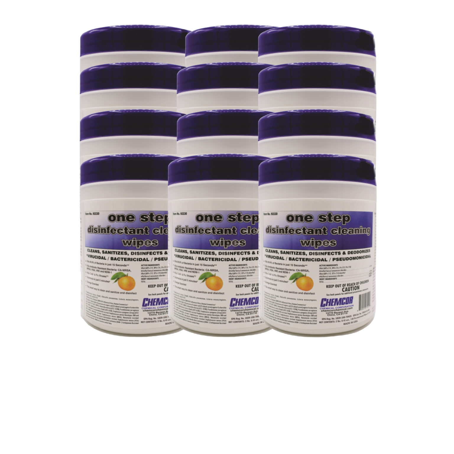 One Step Disinfectant Wipes EPA Registered Case of 12 Tubs Wipes Orange ...