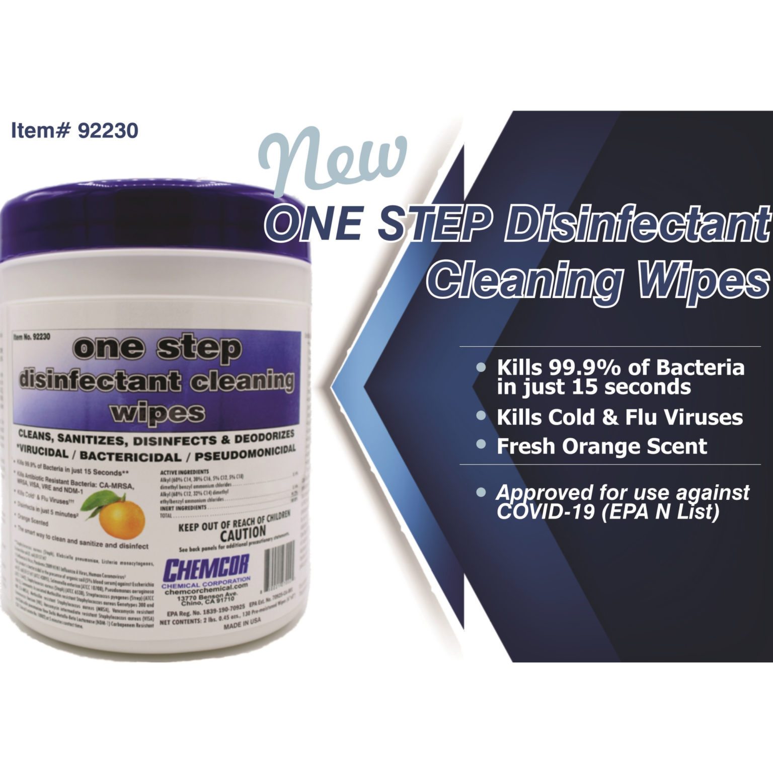 One Step Disinfectant Wipes EPA Registered 1 Tub 160 Wipes Orange Scent ...